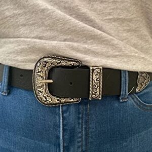 Mealah Women-Leather-Belts Vintage Western-Belt with Carved Buckle Waist-Belt for Jeans Dresses（for Waist 28"-39"）