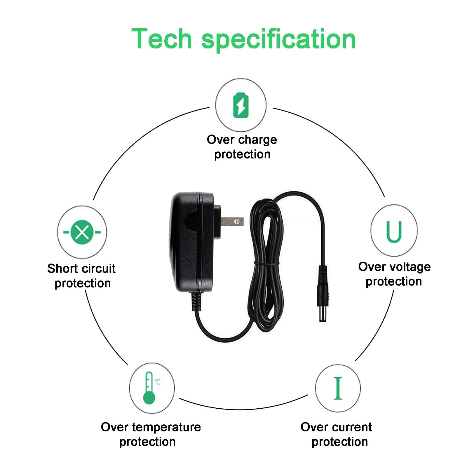 MyVolts 12V Power Supply Adaptor Compatible with/Replacement for Diall IP54 LED Light - US Plug