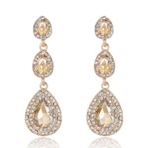 jwicos champagne unique pear shape drop earrings for brides and bridesmaids wedding rhinestones bridal earrings for prom, party, formal occasion (champagne)