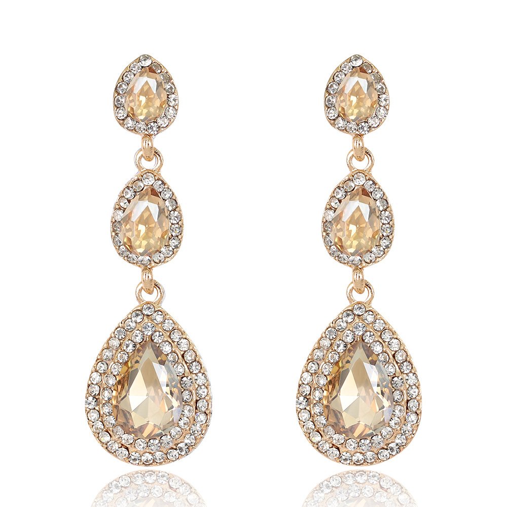 JWICOS Champagne Unique Pear Shape Drop Earrings for Brides and Bridesmaids Wedding Rhinestones Bridal Earrings for Prom, Party, Formal Occasion (Champagne)