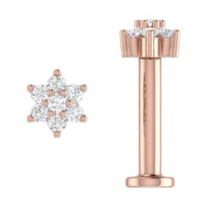 FINEROCK 0.04 Carat 7-Stones Cluster Diamond Nose Pin Stud in 14K Rose Gold