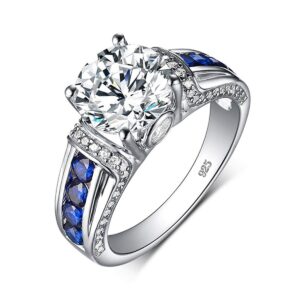 szjinao moissanite engagement rings 0.8-2ct 18k white gold plated 925 silver rings for women d color moissanite diamond wedding ring,with gra certificate (2ct moissanite, 7)