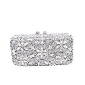 boutique de fgg flower silver crystal clutch purses and handbags women evening bags wedding bridal rhinestone clutch bag