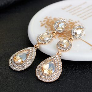 JWICOS Champagne Unique Pear Shape Drop Earrings for Brides and Bridesmaids Wedding Rhinestones Bridal Earrings for Prom, Party, Formal Occasion (Champagne)