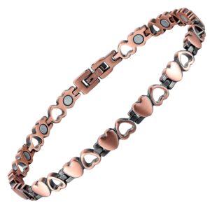 biomag copper ankle bracelet for women, magnetic ankle bracelet with 3500 gauss magnets, heart-shaped adjustable copper anklet with sizing tool