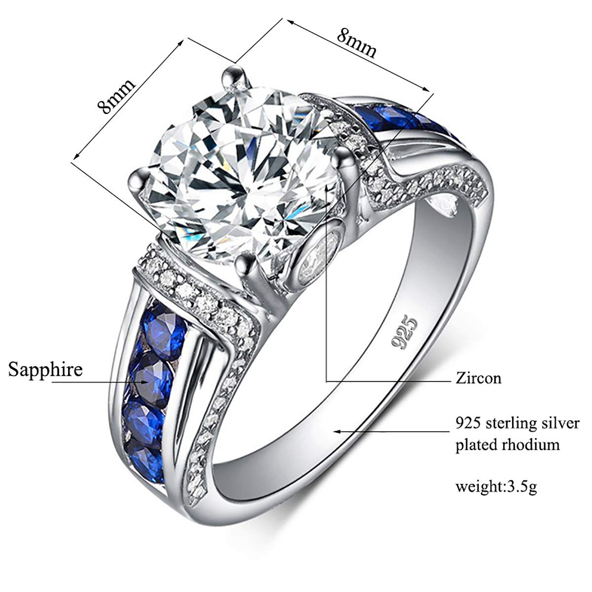 SZJINAO Moissanite Engagement Rings 0.8-2CT 18K White Gold Plated 925 Silver Rings for Women D Color Moissanite Diamond Wedding Ring,With GRA Certificate (2ct Moissanite, 7)