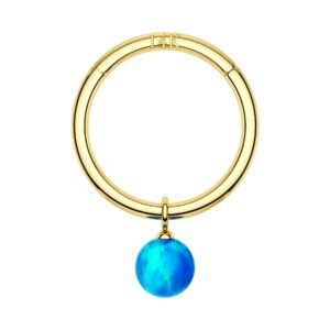 cocharm 14k solid gold hoop belly button rings for women 16g tiny blue opal dangling belly button hoop 14k real gold hoop belly piercing hoop navel rings