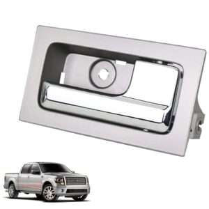 bjyxshop interior door handle front or rear right passenger side replacement for 2009 2010 2011 2012 2013 2014 ford f150,9l3z1522600cb,90825,chrome lever+silver gray housing