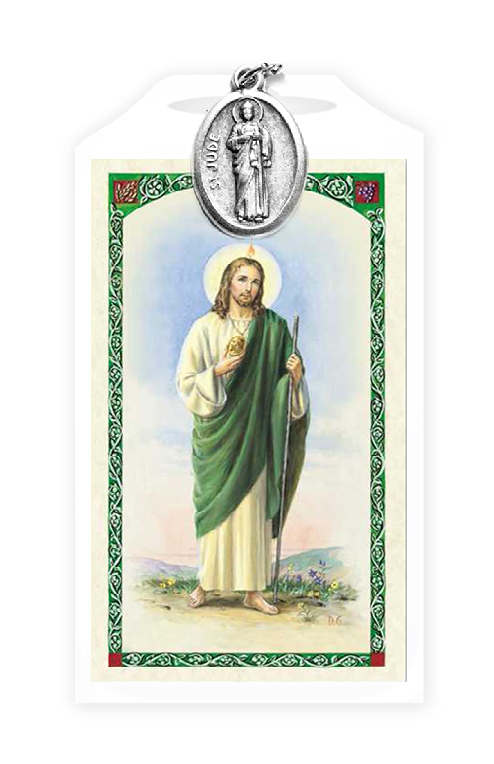 Prayer to Saint Jude English Holy Prayer Card with Medal Pendant Charm in Plastic Pouch Gift Set