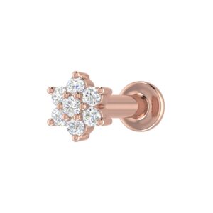 finerock 0.04 carat 7-stones cluster diamond nose pin stud in 14k rose gold