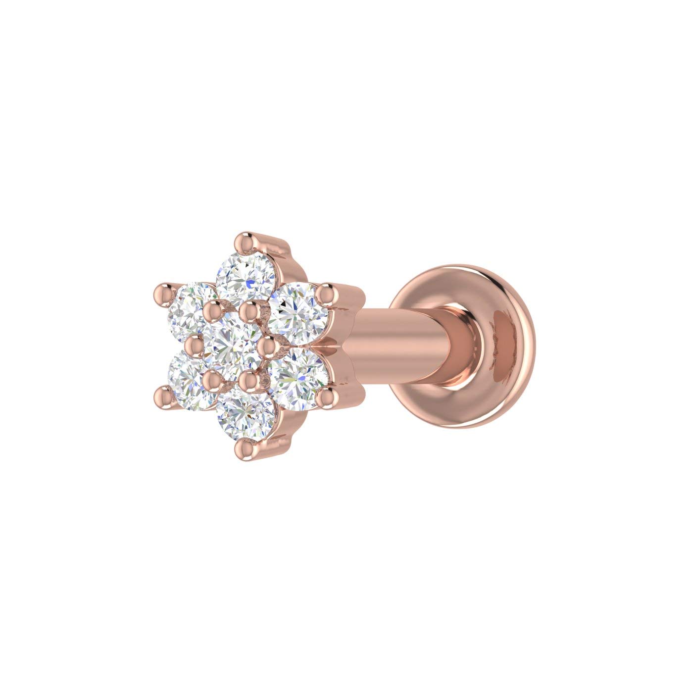 FINEROCK 0.04 Carat 7-Stones Cluster Diamond Nose Pin Stud in 14K Rose Gold