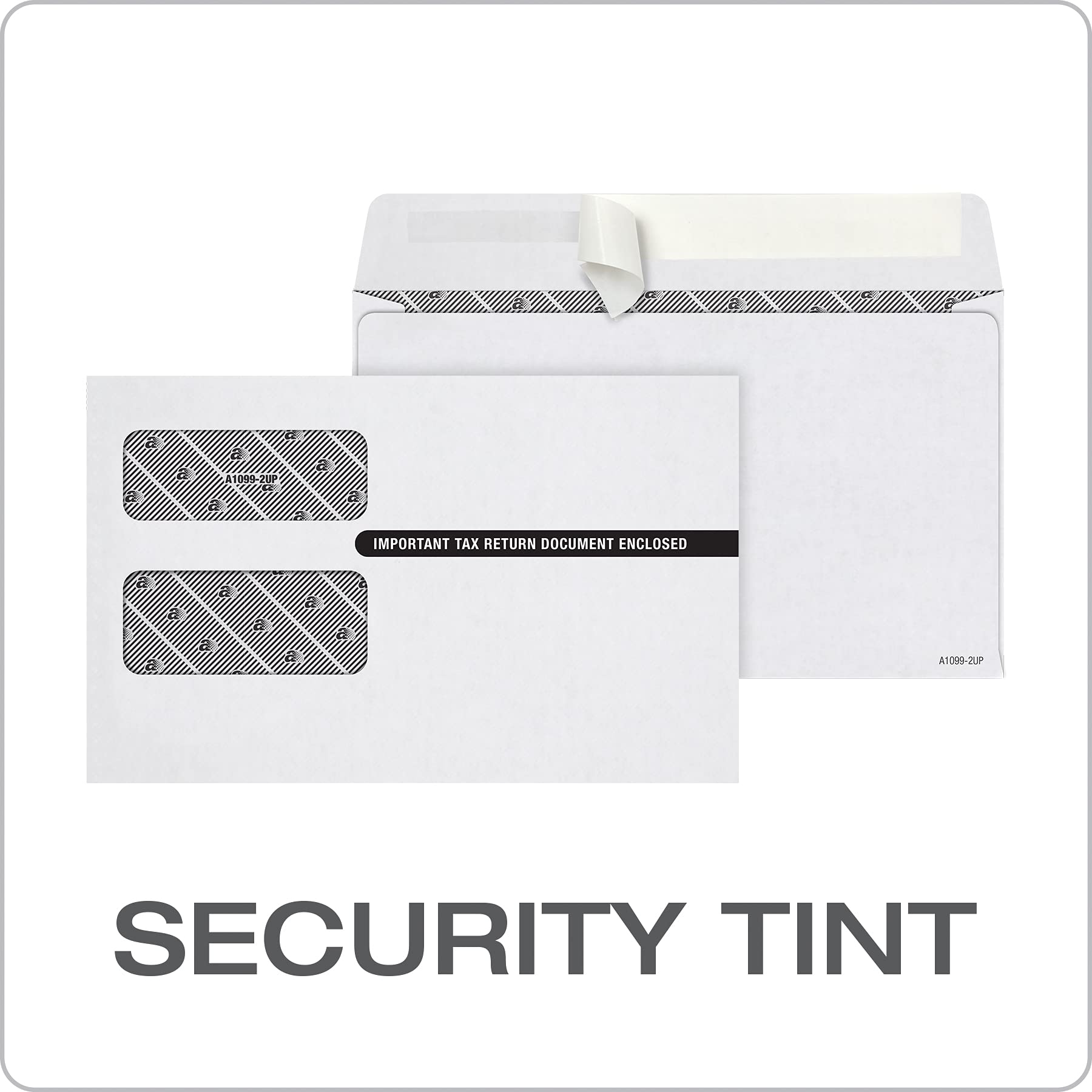 Adams 1099 Self Seal Double Window Security Tinted Envelopes, for 1099 Forms, 2-Up, Peel and Seal Closure, 5-5/8"" x 9"", 50 per Pack (TXA1099PS-2)