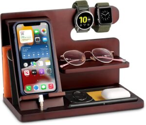 outxe wood phone docking station, men gifts nightstand organizer for phone, keys, wallet, glasses, gifts for dad's birthday, father's day, anniversary