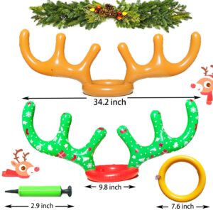 4 Sets Christmas in July Inflatable Reindeer Antler Ring Toss Game School Family Favors Party Gift Supplies Outdoor Indoor Toy (24 Rings with 4 Reindeer Noses)