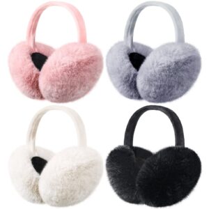 geyoga ear muffs 4 pieces faux fur warm ear covers foldable winter furry women ear muffs women's ear warmers (black, gray, leather pink, white)