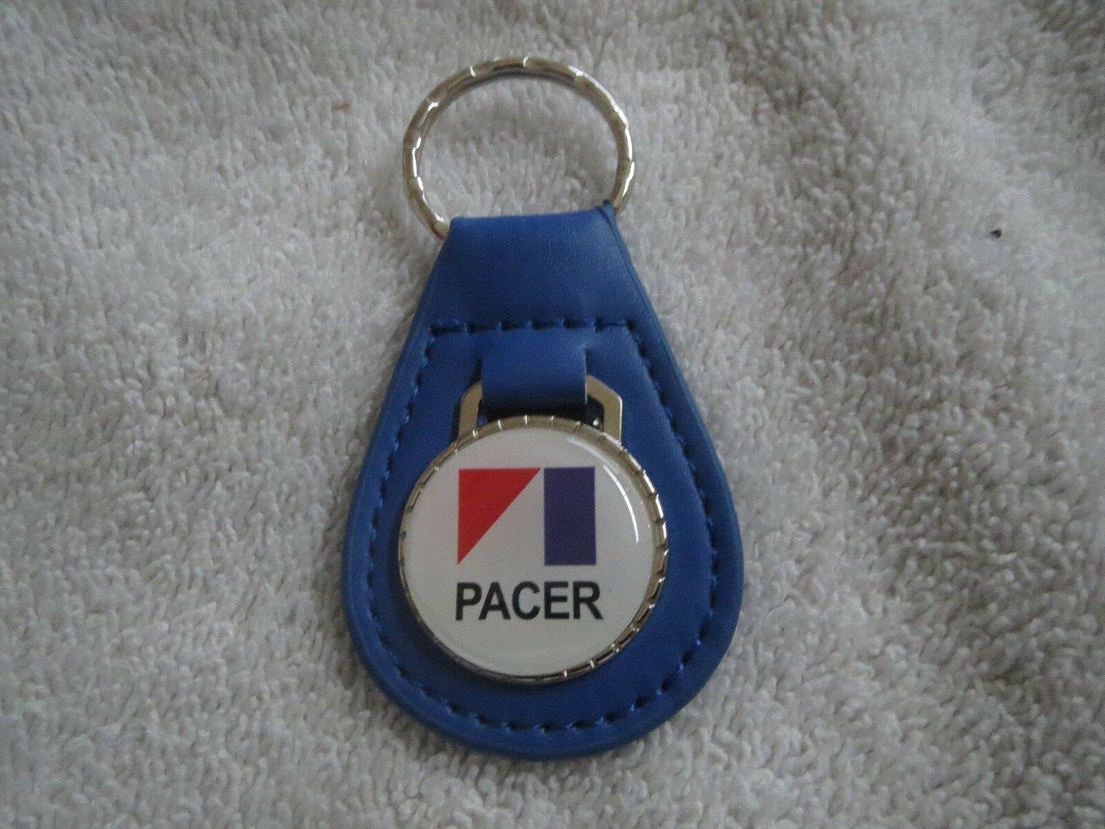 1975 1976 1977 1978 1979 AMC PACER LOGO EMBLEM LEATHER KEYCHAIN - DARK BLUE