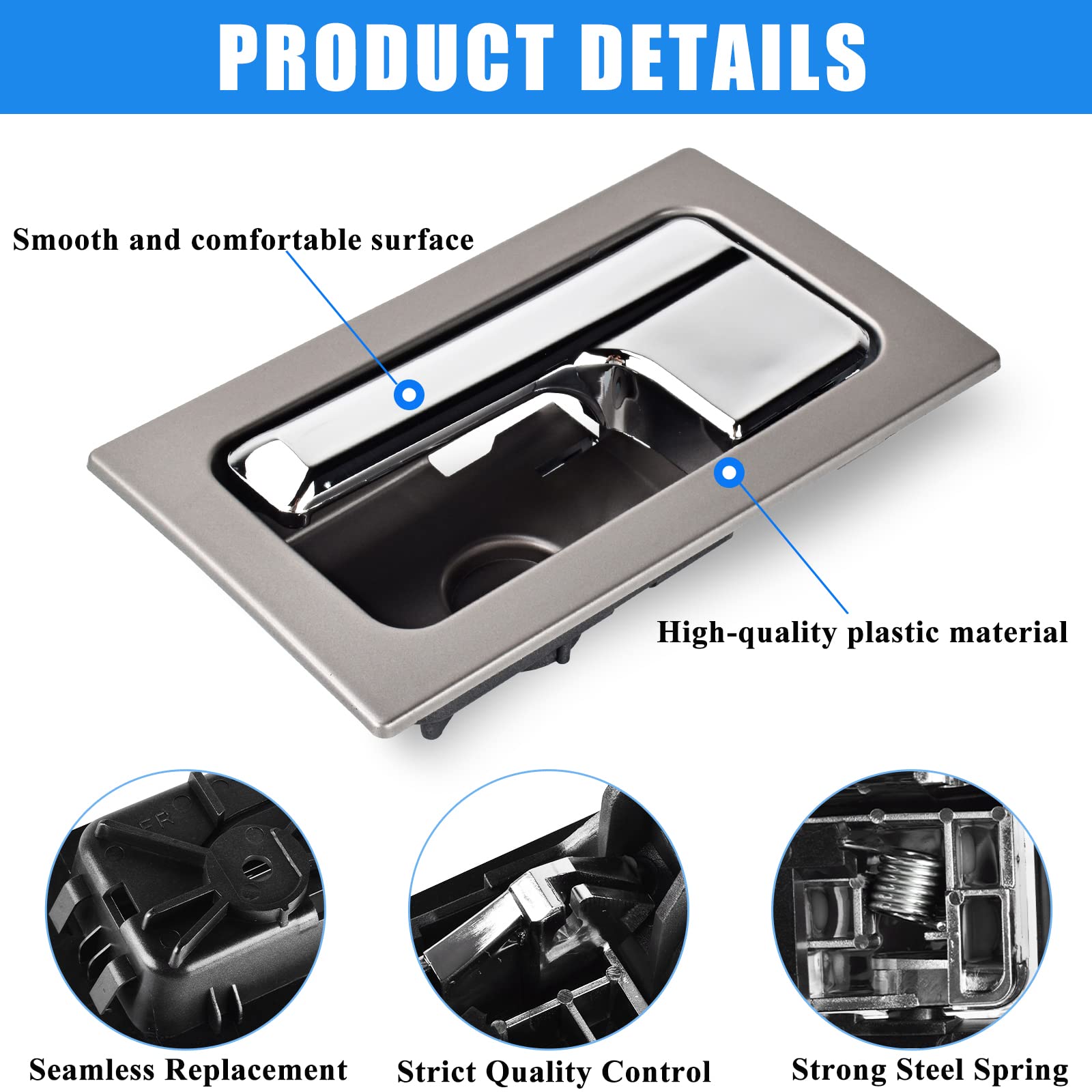 BJYXSHOP Interior Door Handle Front Or Rear Right Passenger Side Replacement for 2009 2010 2011 2012 2013 2014 Ford F150,9L3Z1522600CB,90825,Chrome Lever+Silver Gray Housing