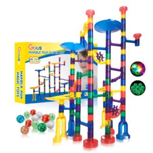 166pcs glowing marble run for kids - marble maze & building block brain game stem toys super fun gifts for kids, boys, girls age 4 to 12 (16 glow in the dark marbles + 20 glass marbles)