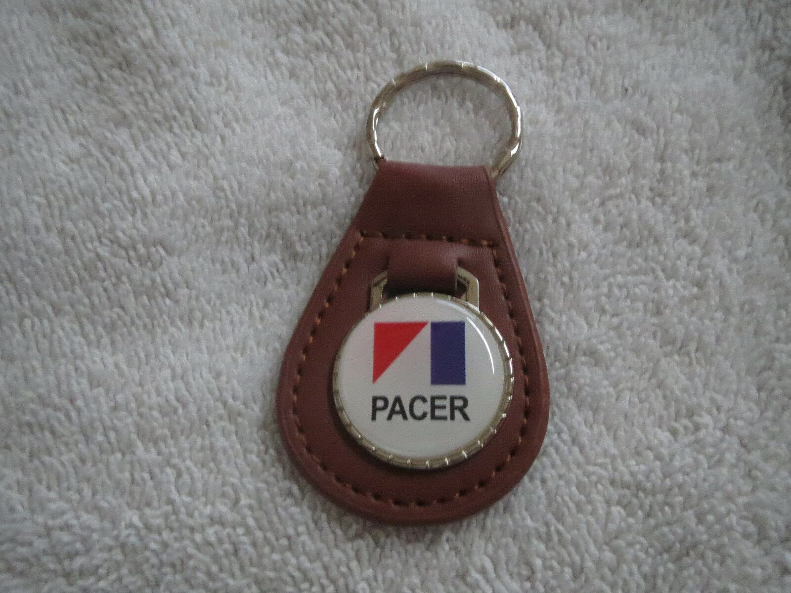 1975 1976 1977 1978 1979 AMC PACER LOGO EMBLEM LEATHER KEYCHAIN - BROWN