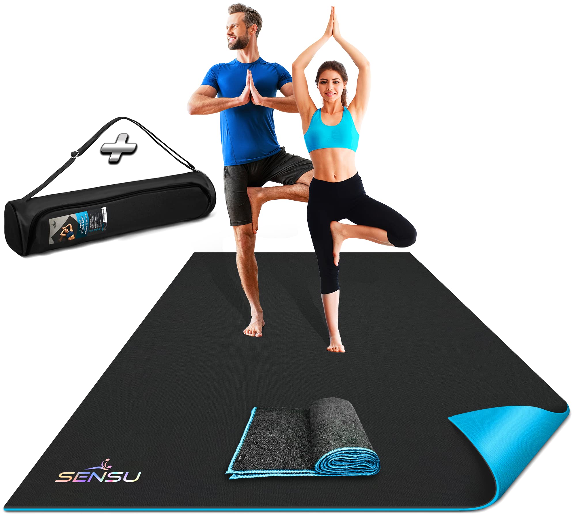 Sensu Large Yoga Mat - 7’ x 5’ x 9mm Extra Thick Exercise Mat for Yoga, Pilates, Stretching, Cardio Home Gym Floor, Non- Slip Anti Tear Eco-Friendly Workout Mat - Use Without Shoes