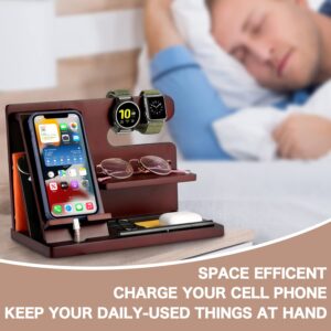 OUTXE Wood Phone Docking Station, Men Gifts Nightstand Organizer for Phone, Keys, Wallet, Glasses, Gifts for Dad's Birthday, Father's Day, Anniversary