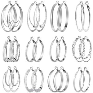 kigeli 12 pairs hoop earrings for women multipack silver gold stainless steel earrings lightweight hoop earrings set for (gold, silver)