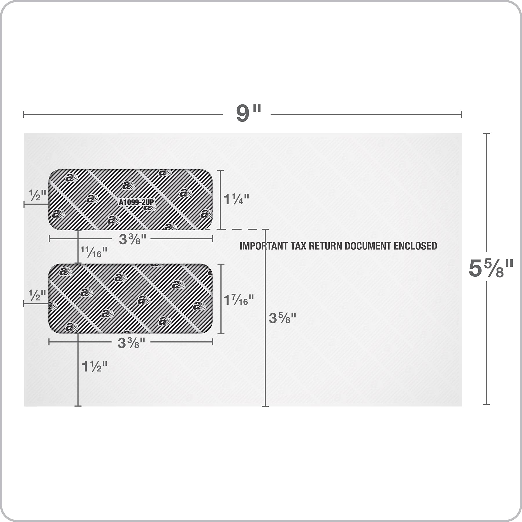 Adams 1099 Self Seal Double Window Security Tinted Envelopes, for 1099 Forms, 2-Up, Peel and Seal Closure, 5-5/8"" x 9"", 50 per Pack (TXA1099PS-2)