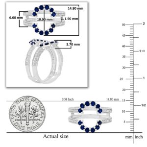 Dazzlingrock Collection Round Blue Sapphire & White Diamond Ladies Enhancer Curved Double Guard Matching Wedding Band | 925 Sterling Silver, Size 9.5