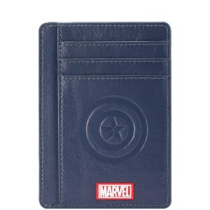 botial marvel wallets, avengers captain america genuine leather slim minimalist front pocket rfid blocking wallets for men women america-(navyblue), monolayer, kb2