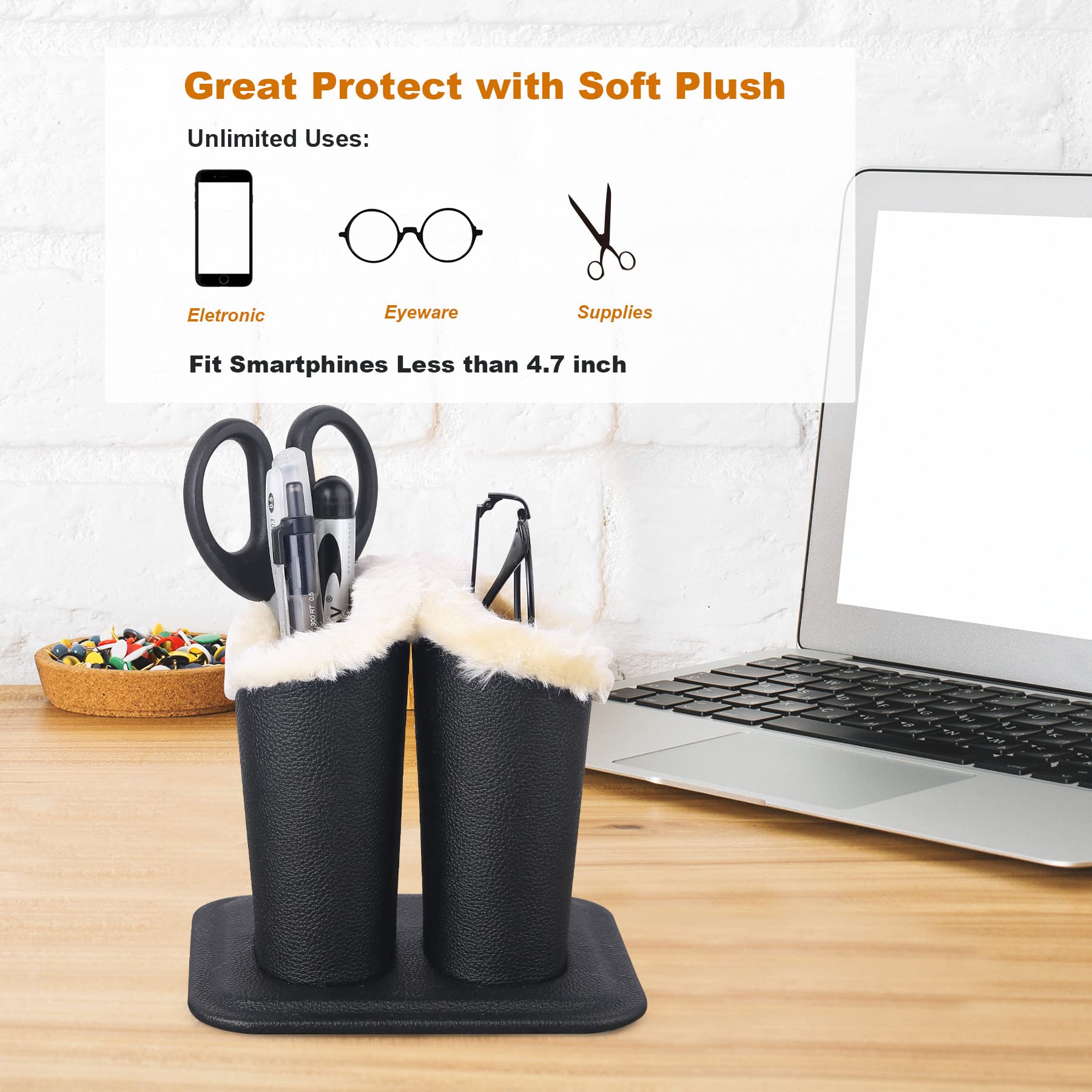 Siveit Eyeglass Holders, PU Leather Eyeglass Holder Stands with Soft Plush Lining - 2 Packs (Black, 1 Pack, 2 Slots)