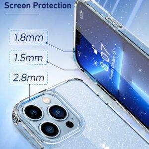 MIODIK for iPhone 13 Pro Case Clear Glitter, with Screen Protector + Camera Lens Protector, [Non-Yellowing] Crystal Women Girls Protective Shockproof Phone Case 6.1 inch - Sparkle Clear