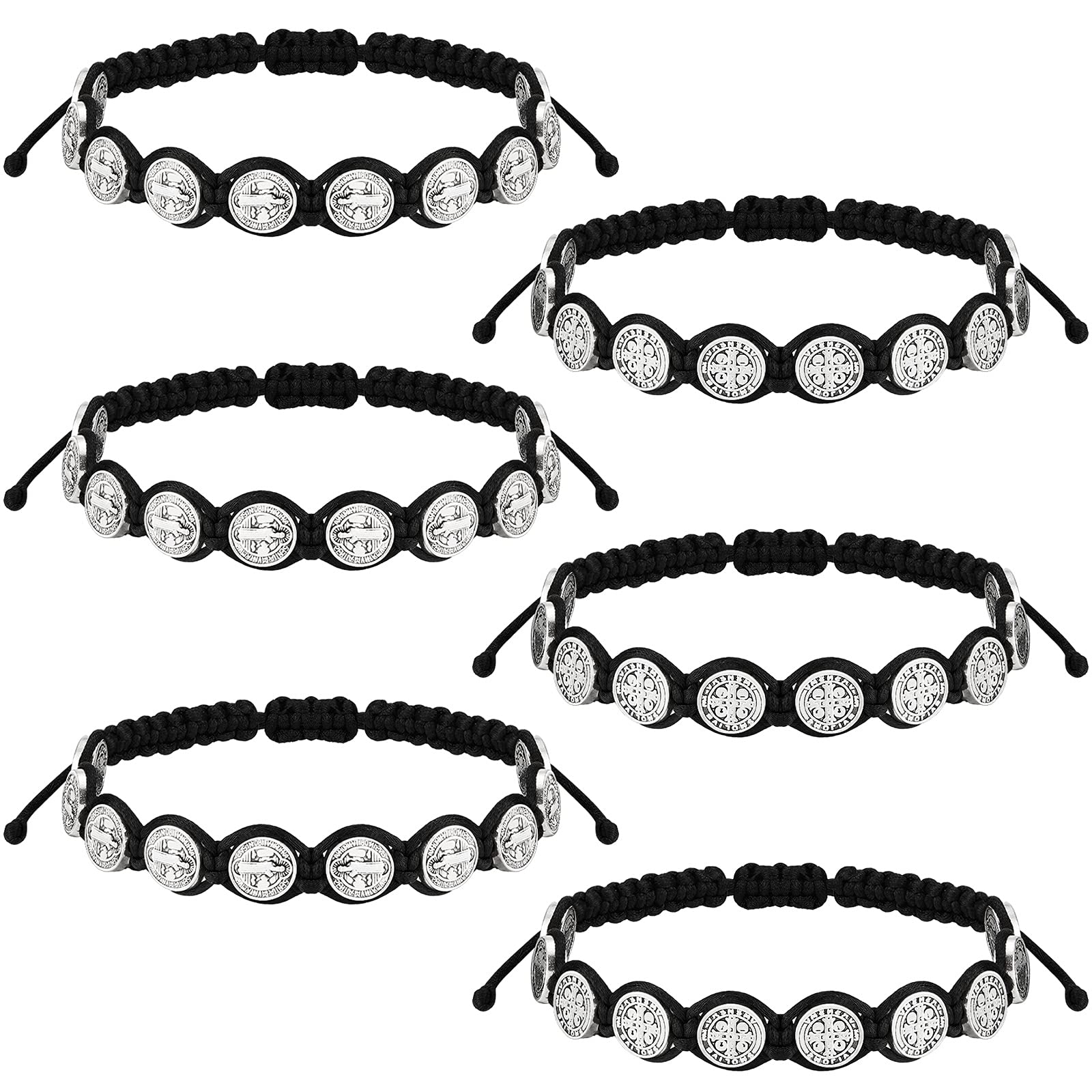 Hicarer 6 Pcs Protection Bracelet Benedict Cord Wrist Bracelets Adjustable Medal Rosary Bracelet Catholic Gifts for Women Men (Classic)