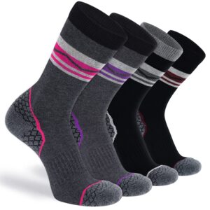 cs celersport 4 pack women's merino wool crew hiking socks with cushion warm thermal winter boot athletic socks for women, mixed color, small