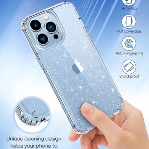 MIODIK for iPhone 13 Pro Case Clear Glitter, with Screen Protector + Camera Lens Protector, [Non-Yellowing] Crystal Women Girls Protective Shockproof Phone Case 6.1 inch - Sparkle Clear