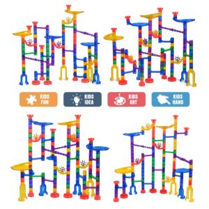 166Pcs Glowing Marble Run for Kids - Marble Maze & Building Block Brain Game STEM Toys Super Fun Gifts for Kids, Boys, Girls Age 4 to 12 (16 Glow in The Dark Marbles + 20 Glass Marbles)