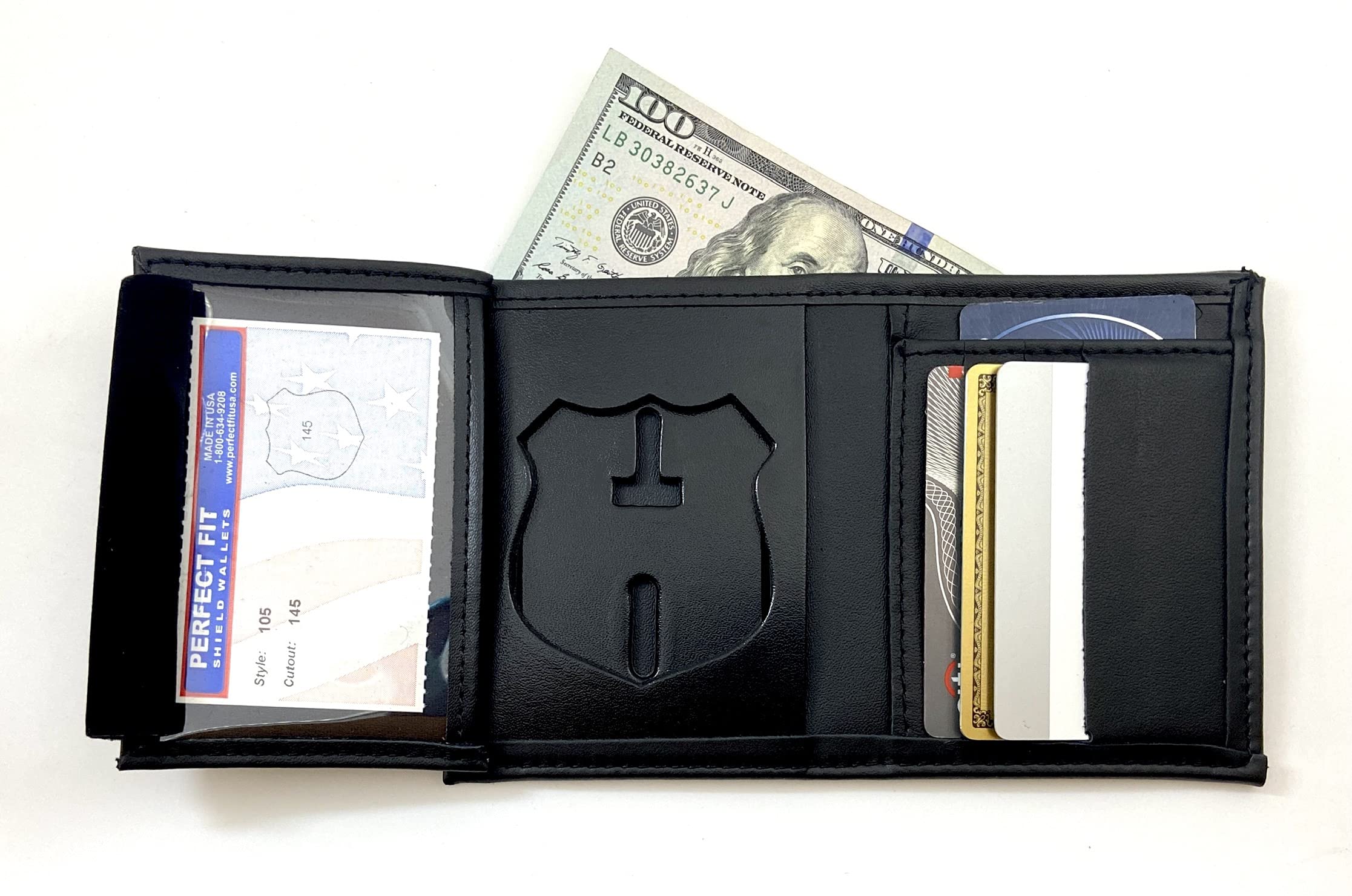 Perfect Fit Shield Wallets NYPD Patrol Officer New York City Police Department Patrolman Hidden Badge Wallet Leather Black (Cutout PF-145)