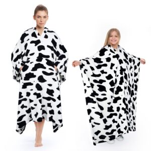 poncho blanket super soft comfy plush wearable fleece blanket for adult women men kids throw wrap cover indoors or outdoors, 55''x 80'' dalmation