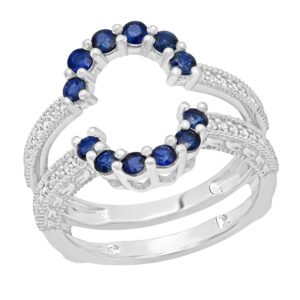 dazzlingrock collection round blue sapphire & white diamond ladies enhancer curved double guard matching wedding band | 925 sterling silver, size 8