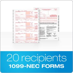 Adams 1099 NEC 3 Up 2021 Continuous Forms, 4 Part Carbonless Forms, for Pin Fed Dot Matrix Printers, with 3 1096, 20 Pack (TXA2299-NEC21)