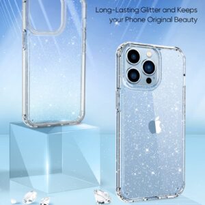 MIODIK for iPhone 13 Pro Case Clear Glitter, with Screen Protector + Camera Lens Protector, [Non-Yellowing] Crystal Women Girls Protective Shockproof Phone Case 6.1 inch - Sparkle Clear