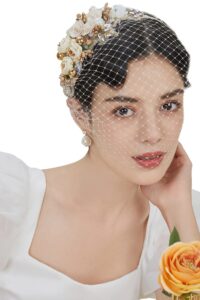 babeyond 1920s fascinator mesh flower pearl veil headband bridal wedding tea party fascinator veil for women