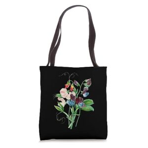 vintage sweetpea flower illustration plant lovers tote bag