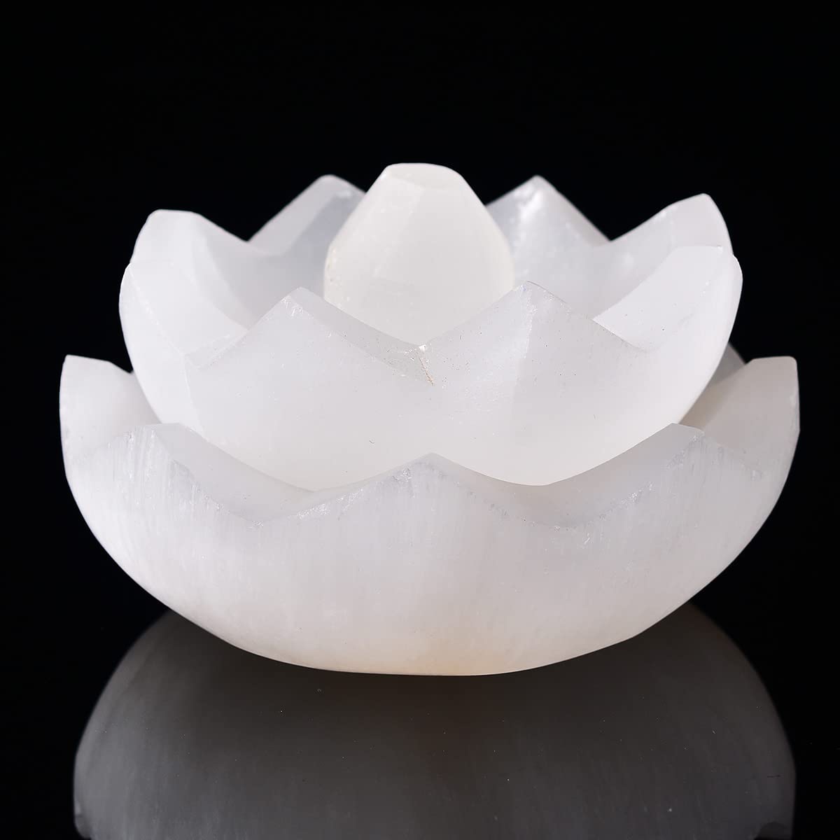 JIC Gem Morocco 1.1 Lbs Natural Lotus Shaped Selenite Charging Tray Set for Quartz Crystals,Selenite Charging Plate Station,Charging Selenite Bowl for Stones