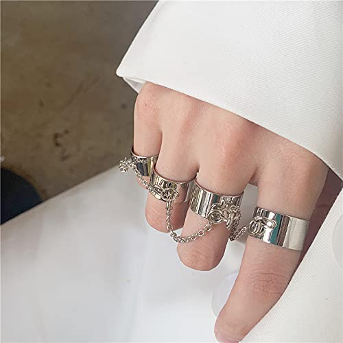 ZZ ZINFANDEL Gothic Punk Chain Finger Rings Set, 17PCS Adjustable Stackable Vintage Silver Rings for Women Men,Happy Cross Butterfly Knuckle Rings (Silver)