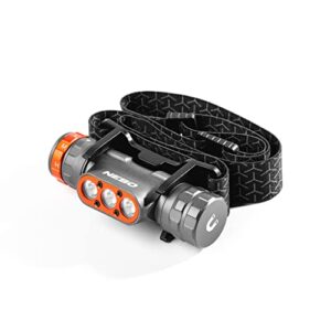 nebo transcend 1500 usb rechargeable headlamp for camping, hiking, caving, fishing, waterproof impact-resistant bright head light with 5 light modes, adjustable headstrap, gunmetal gray