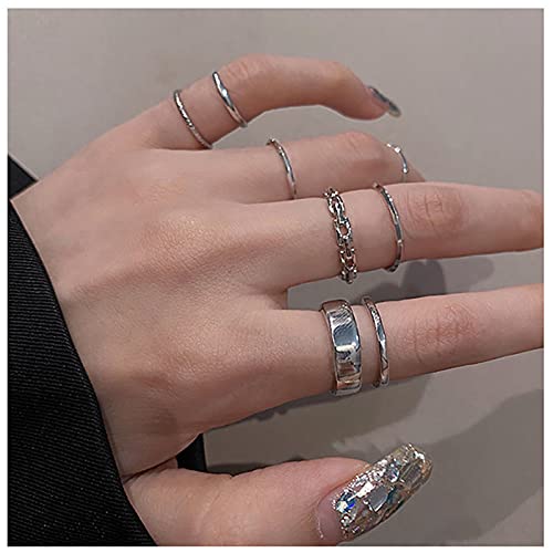 ZZ ZINFANDEL Gothic Punk Chain Finger Rings Set, 17PCS Adjustable Stackable Vintage Silver Rings for Women Men,Happy Cross Butterfly Knuckle Rings (Silver)