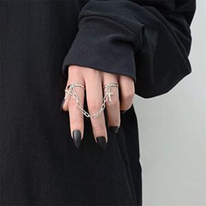 ZZ ZINFANDEL Gothic Punk Chain Finger Rings Set, 17PCS Adjustable Stackable Vintage Silver Rings for Women Men,Happy Cross Butterfly Knuckle Rings (Silver)