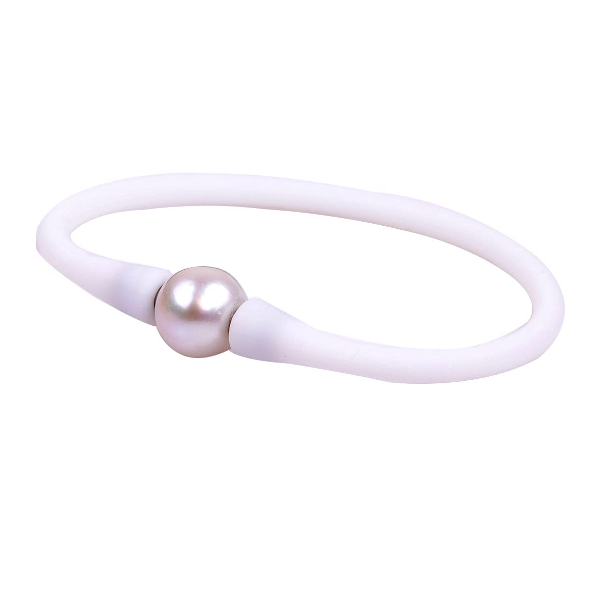 JOE FOREMAN 11mm Real Pearl Bridesmaid White Mood Stackable Silicone Rubber Stretch Freshwater Cultured Pearl Jewelry Bracelets for Women 7"