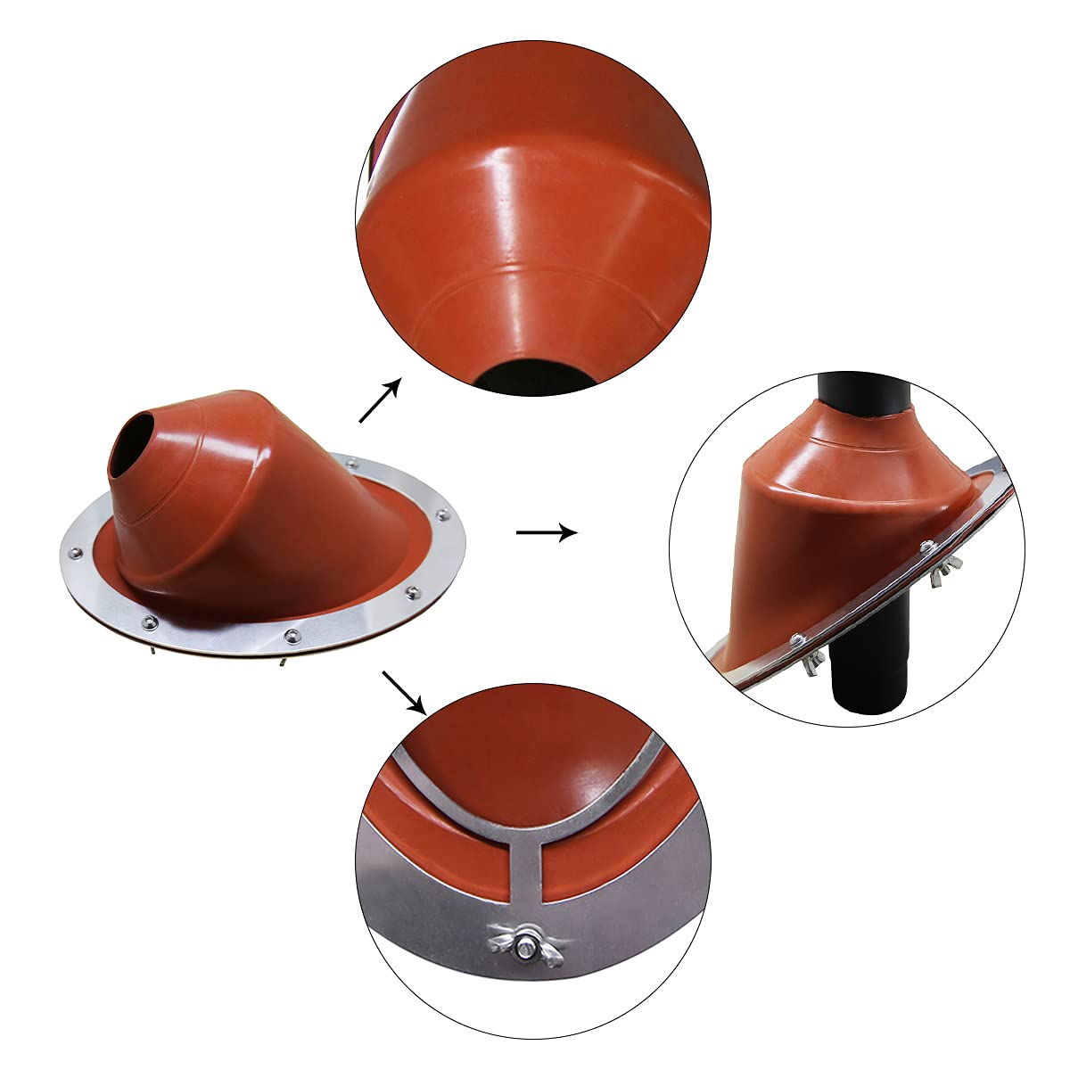 UNISTRENGH Stove Jack Kit for Bell Tent Tipi Yurt Tent, Flue Flashing Kit for Frontier and Outbacker Stove Flashing Kit Heat Resistant Silicone Compatible Triple Wall Pipe Sections (Red-Oval Shape)