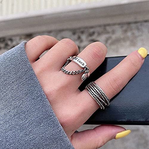 ZZ ZINFANDEL Gothic Punk Chain Finger Rings Set, 17PCS Adjustable Stackable Vintage Silver Rings for Women Men,Happy Cross Butterfly Knuckle Rings (Silver)